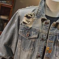 China Fabric Hem Distressed Solid Color french workwear jacket wholesale Youth Trend Long Sleeve Custom (JK590) for sale