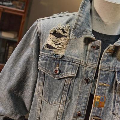 China Fabric Hem Distressed Solid Color french workwear jacket wholesale Youth Trend Long Sleeve Custom (JK590) for sale