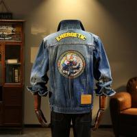 China Blue Washed Fabric Hem mens denim jacket wholesale Embroidered Youth Trend Custom (JK558) for sale
