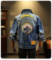 China Blue Washed Fabric Hem mens denim jacket wholesale Embroidered Youth Trend Custom (JK558) for sale