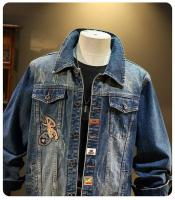 China Blue Washed Fabric Hem mens denim jacket wholesale Embroidered Youth Trend Custom (JK558) for sale