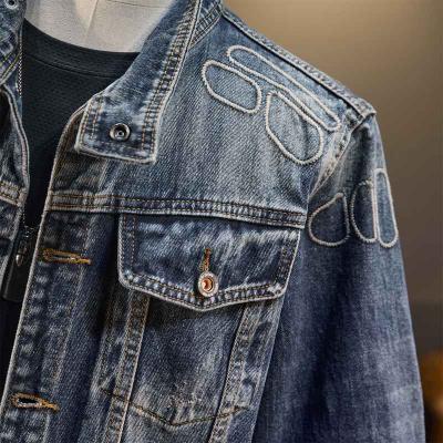 China Blue Washed Outdoor french workwear jacket wholesale Long Sleeve Stand Collar Custom (JK528) for sale