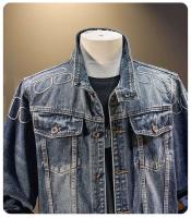 China Blue Washed Outdoor french workwear jacket wholesale Long Sleeve Stand Collar Custom (JK528) for sale