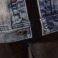 China Blue Washed Fabric Hem biker jacket wholesale Long Sleeve Lapel Collar Custom (JK525) for sale