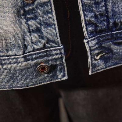 China Blue Washed Fabric Hem biker jacket wholesale Long Sleeve Lapel Collar Custom (JK525) for sale