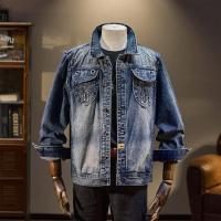 China Blue Washed Fabric Hem biker jacket wholesale Long Sleeve Lapel Collar Custom (JK525) for sale