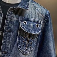 China Blue Washed Fabric Hem biker jacket wholesale Long Sleeve Lapel Collar Custom (JK525) for sale