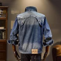 China Blue Washed Fabric Hem biker jacket wholesale Long Sleeve Lapel Collar Custom (JK525) for sale