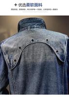 China Blue Washed Fabric Hem biker jacket wholesale Long Sleeve Lapel Collar Custom (JK525) for sale