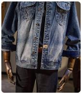 China Blue Washed Fabric Hem biker jacket wholesale Long Sleeve Lapel Collar Custom (JK525) for sale