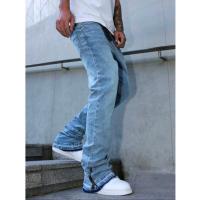 China Vintage Mid Waist Blue Black wide leg track pants Stone Wash Regular Fit Custom (TS2610) for sale