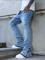 China Vintage Mid Waist Blue Black wide leg track pants Stone Wash Regular Fit Custom (TS2610) for sale