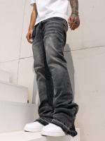 China Vintage Mid Waist Blue Black wide leg track pants Stone Wash Regular Fit Custom (TS2610) for sale