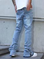 China Vintage Mid Waist Blue Black wide leg track pants Stone Wash Regular Fit Custom (TS2610) for sale