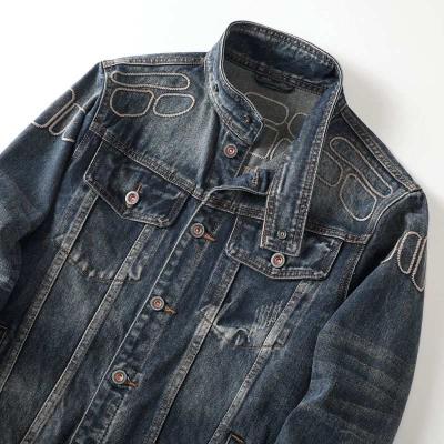 China Blue Washed Embroidered mens denim jacket wholesale Long Sleeve Autumn 2025 Custom (JK528) for sale