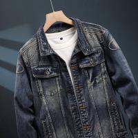 China Blue Washed Solid Color mens denim jacket wholesale Long Sleeve Lapel Collar Custom (JK528) for sale