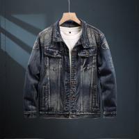 China Blue Washed Solid Color mens denim jacket wholesale Long Sleeve Lapel Collar Custom (JK528) for sale