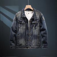 China Blue Washed Solid Color mens denim jacket wholesale Long Sleeve Lapel Collar Custom (JK528) for sale