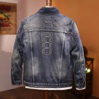China Blue Washed Windproof mens denim jacket wholesale Embroidered Youth Trend Custom (JK528) for sale