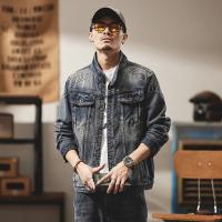 China Blue Washed Outdoor mens denim jacket wholesale Long Sleeve Stand Collar Custom (JK528) for sale
