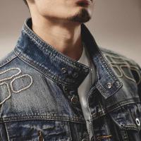 China Blue Washed Outdoor mens denim jacket wholesale Long Sleeve Stand Collar Custom (JK528) for sale