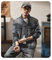 China Blue Washed Outdoor mens denim jacket wholesale Long Sleeve Stand Collar Custom (JK528) for sale