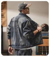 China Blue Washed Outdoor mens denim jacket wholesale Long Sleeve Stand Collar Custom (JK528) for sale