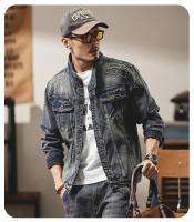 China Blue Washed Outdoor mens denim jacket wholesale Long Sleeve Stand Collar Custom (JK528) for sale