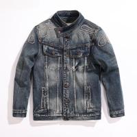 China Stand Collar Blue Washed Outdoor mens denim jacket wholesale Youth Trend Long Sleeve Custom (JK528) for sale