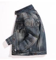 China Stand Collar Blue Washed Outdoor mens denim jacket wholesale Youth Trend Long Sleeve Custom (JK528) for sale