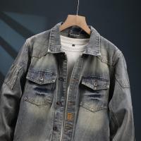 China Washed Solid Color Long Sleeve biker jacket wholesale Lapel Collar Vintage Color Custom (JK527) for sale