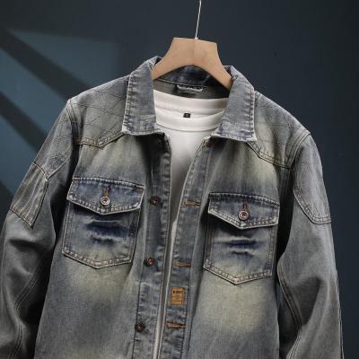 China Washed Solid Color Long Sleeve biker jacket wholesale Lapel Collar Vintage Color Custom (JK527) for sale