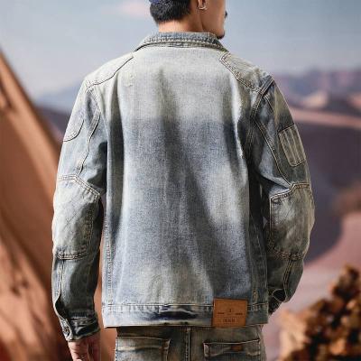 China Windproof Fabric Hem Stone Wash mens denim jacket wholesale Long Sleeve Lapel Collar Custom (JK527) for sale