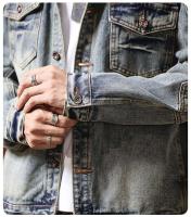 China Windproof Fabric Hem Stone Wash mens denim jacket wholesale Long Sleeve Lapel Collar Custom (JK527) for sale