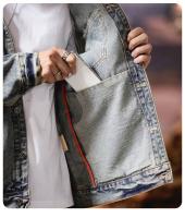 China Windproof Fabric Hem Stone Wash mens denim jacket wholesale Long Sleeve Lapel Collar Custom (JK527) for sale