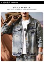 China Windproof Fabric Hem Stone Wash mens denim jacket wholesale Long Sleeve Lapel Collar Custom (JK527) for sale
