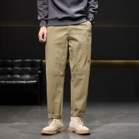 China Youth Trend Khaki Daily Washed cargo pants wholesale price Mid Waist Solid Color Custom (HY607) for sale