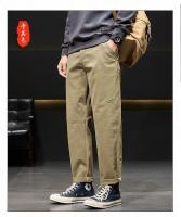 China Youth Trend Khaki Daily Washed cargo pants wholesale price Mid Waist Solid Color Custom (HY607) for sale