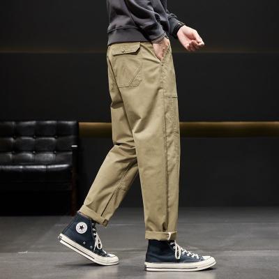 China Khaki Dark Grey Daily Washed Mid Waist cargo pants wholesale price Solid Color Youth Trend Custom (HY606) for sale