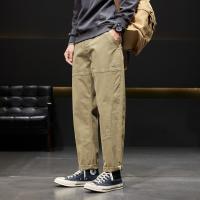 China Khaki Dark Grey Daily Washed Mid Waist cargo pants wholesale price Solid Color Youth Trend Custom (HY606) for sale
