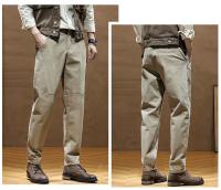 China #8973 Daily Washed Mid Waist jogger pants wholesale Khaki Navy Solid Color Custom (HY604) for sale