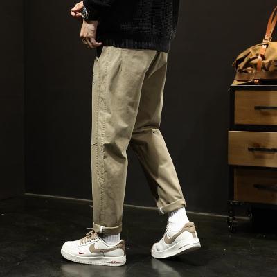 China Youth Trend Daily Washed Mid Waist jogger pants wholesale Khaki Grey Breathable Custom (HY603) for sale