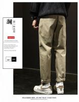 China Youth Trend Daily Washed Mid Waist jogger pants wholesale Khaki Grey Breathable Custom (HY603) for sale
