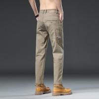 China Khaki Dark Grey Daily Washed Mid Waist mens pants wholesale Solid Color Slight Stretch Custom (HY601) for sale