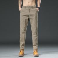 China Khaki Dark Grey Daily Washed Mid Waist mens pants wholesale Solid Color Slight Stretch Custom (HY601) for sale