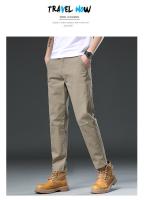 China Khaki Dark Grey Daily Washed Mid Waist mens pants wholesale Solid Color Slight Stretch Custom (HY601) for sale