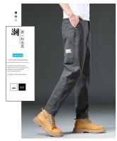 China Khaki Dark Grey Daily Washed Mid Waist mens pants wholesale Solid Color Slight Stretch Custom (HY601) for sale