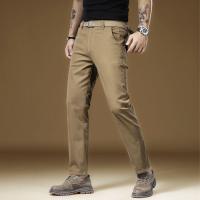 China Khaki Dark Grey Basic Washed Mid Waist mens pants wholesale Breathable Solid Color Custom (P404) for sale