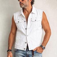 China Single Breasted Basic White Black Cotton 100% wholesale denim vest for Summer 2026 Metal Accent Custom (MJ580) for sale