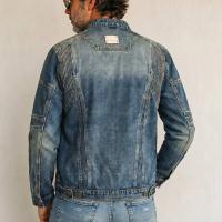 China Navy Daily Washed mens denim jacket wholesale Round Neck Long Sleeve Custom (JK771) for sale